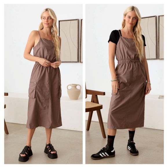 Le Lis | Dresses | Nwtadjustable Strap Toggle Draw String Cargo Midi ...